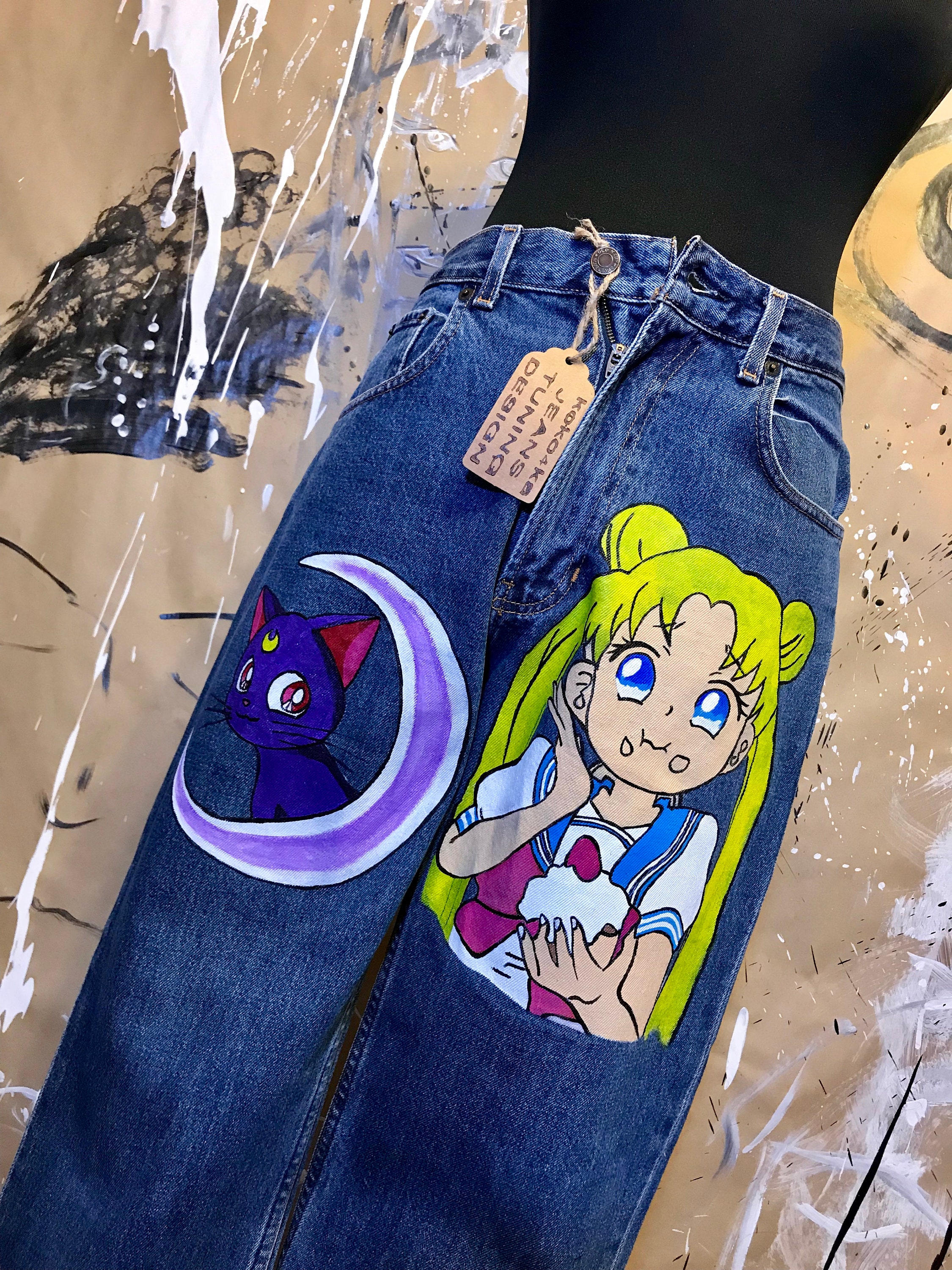 Sailor Moon jeans art festive clothing jeans hand-painted | Etsy