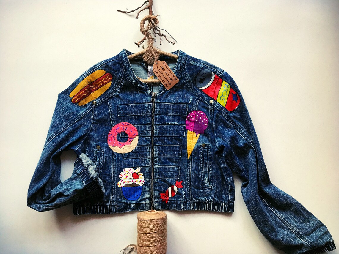 Hand Painted Denim Jacket With Painting Jacket With Art Work on It Art ...