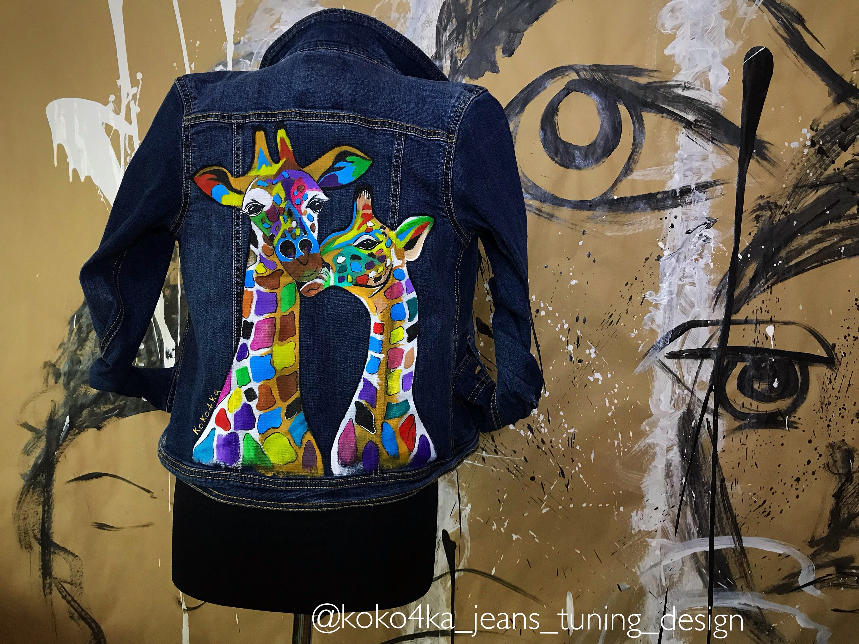 Animal Portrait Giraffe Family Personal Portrait Handpainted Denim ...