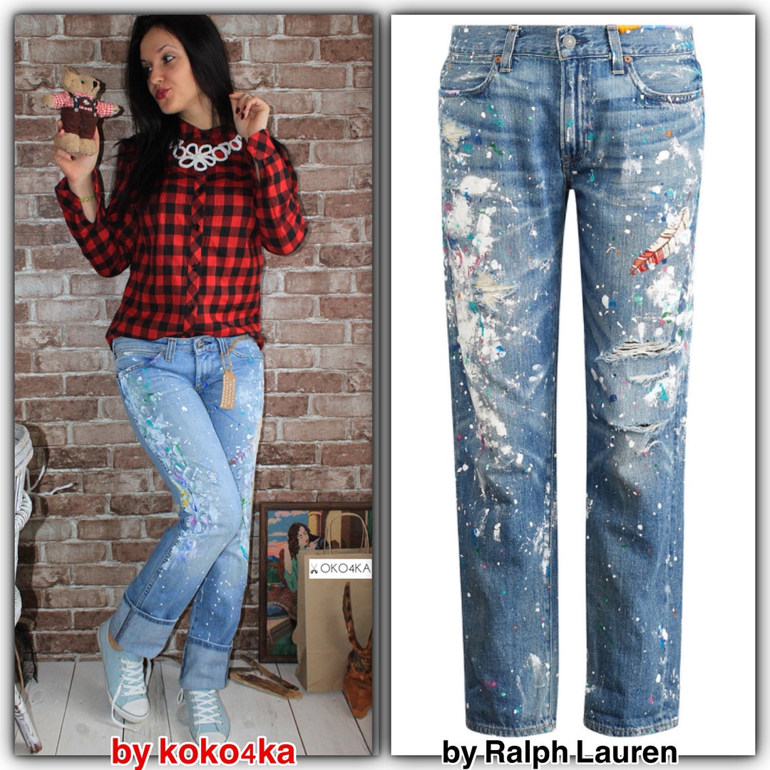 Paint Splatter Jeans Hand Painted Denim Blots on Jeans Spray Paint ...