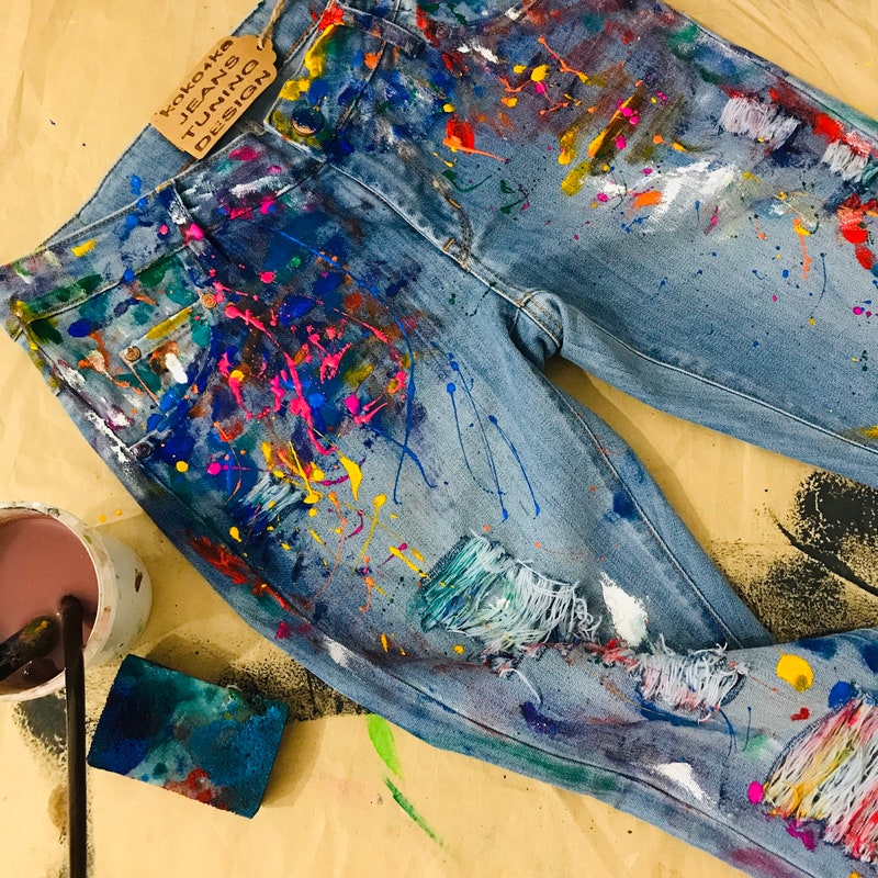Hand Painted Jeans - Etsy