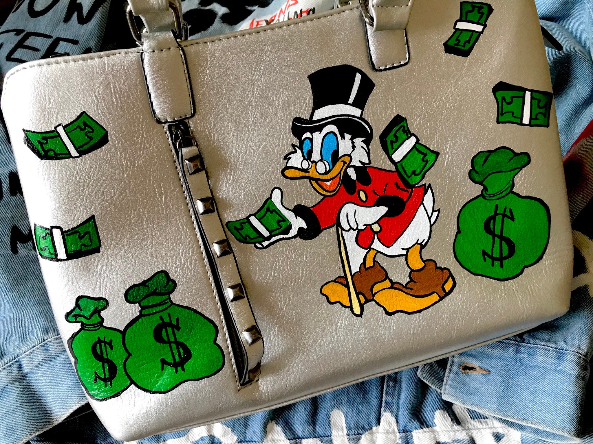 Painted Bag Designer Bag Print Bag Dollar Print Art - Etsy