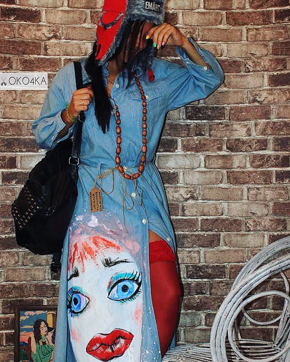 Denim Dress Denim Dressing Gown Dress With Hand-painted - Etsy