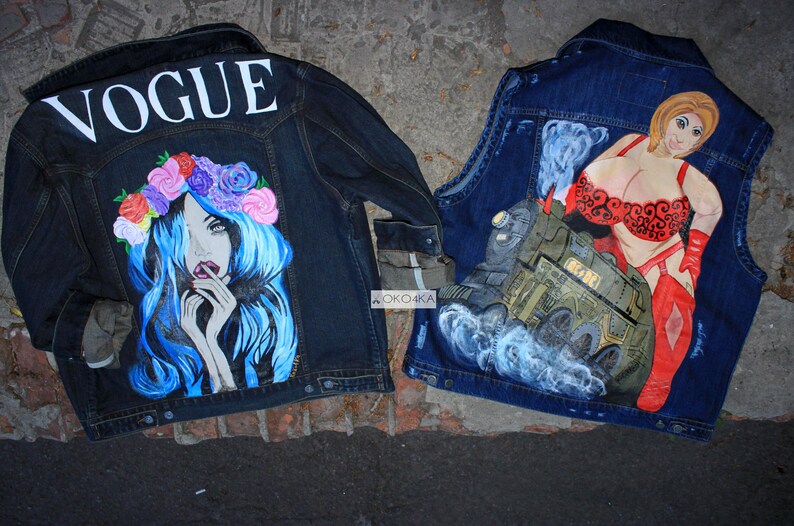 Hand Painted Denim Jacket With Painting Jacket With Art Work | Etsy