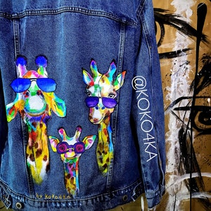 Animal Portrait Giraffe Family Personal Portrait Handpainted Denim ...