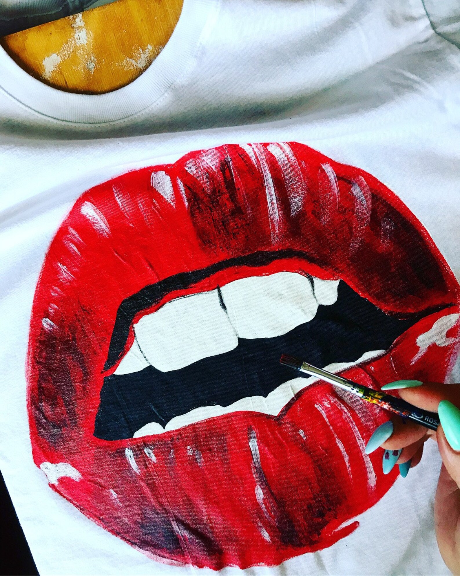 Lips on clothes Hand-painted jacket Sexy lips Lips on T-shirt | Etsy
