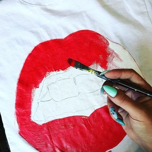 Lips on Clothes Hand-painted Jacket Sexy Lips Lips on T-shirt Lips on ...