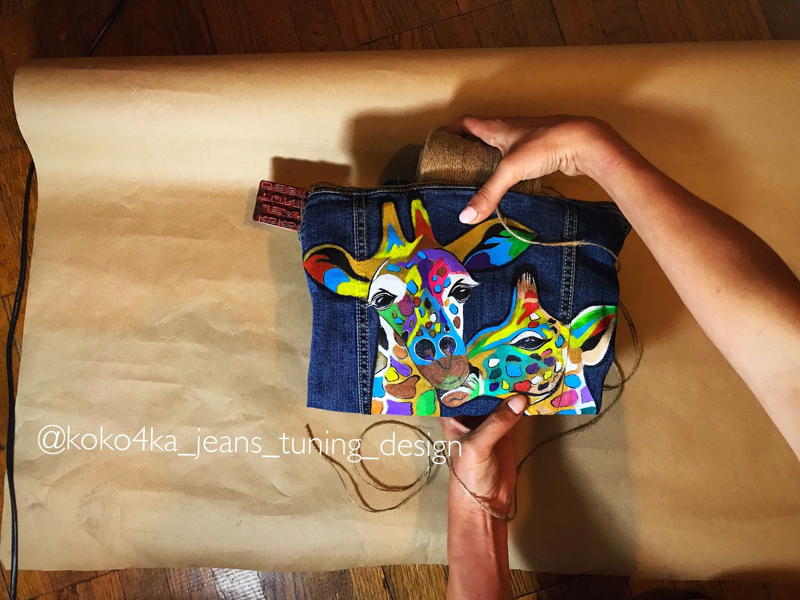 Animal Portrait Giraffe Family Personal Portrait Handpainted Denim ...