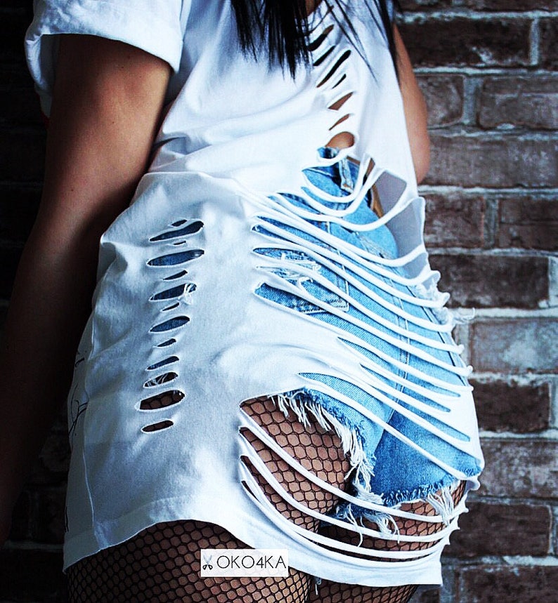 Shredded Tunic Shredded T-shirt Tunic Top Upcycled Shirt Destroyed Top ...