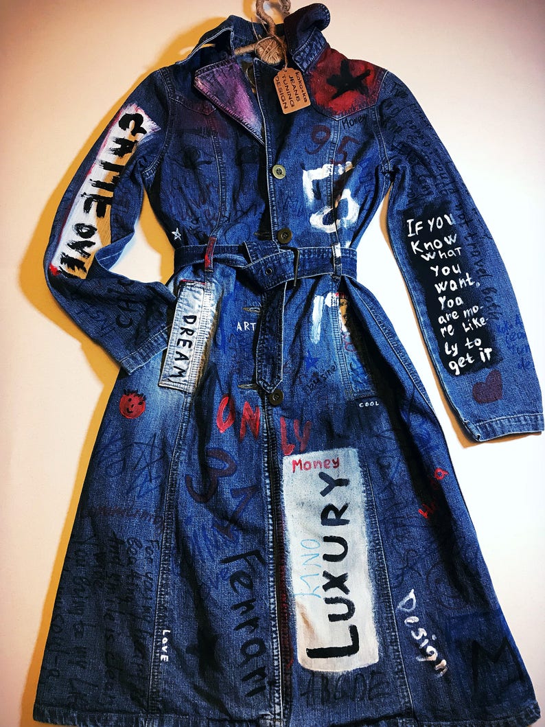 Denim Coat Jacket Coat Graffiti Clothing Jeans Coat - Etsy