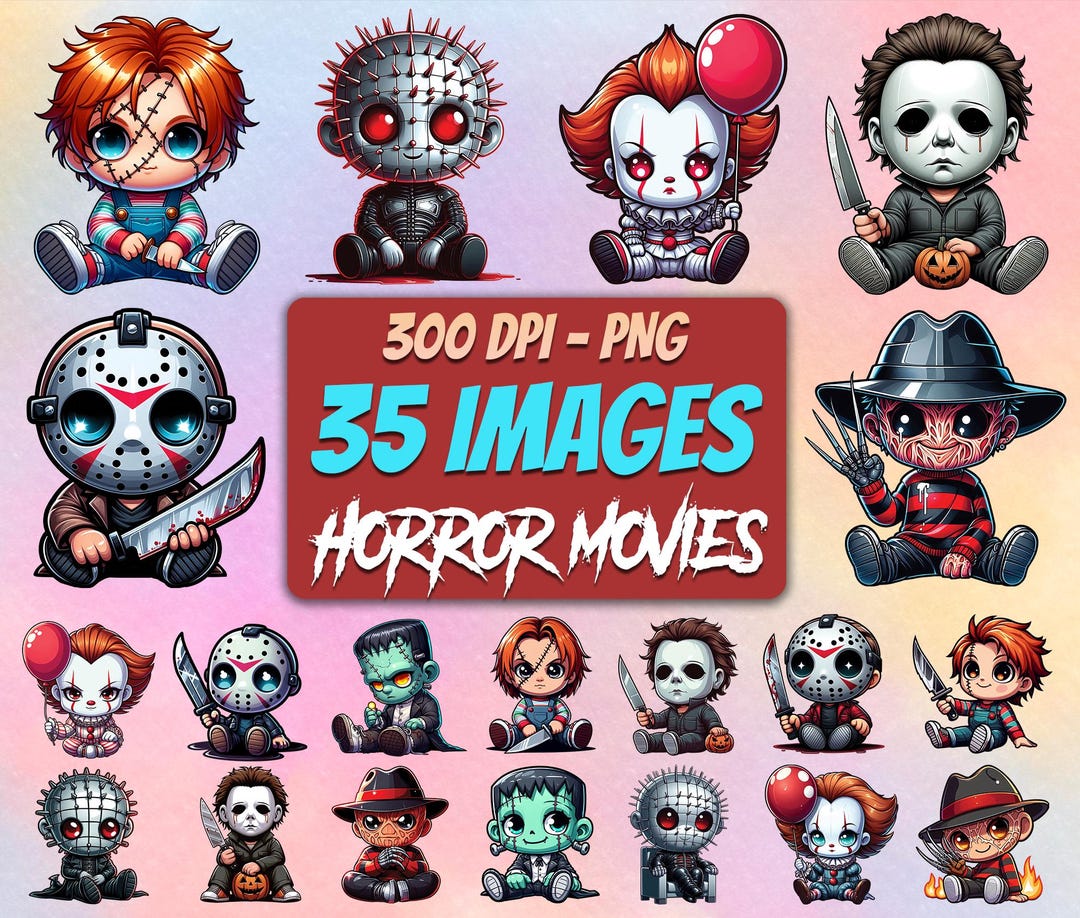 35 Designs Horror Characters PNG, Horror Chibi Bundle PNG, Halloween ...