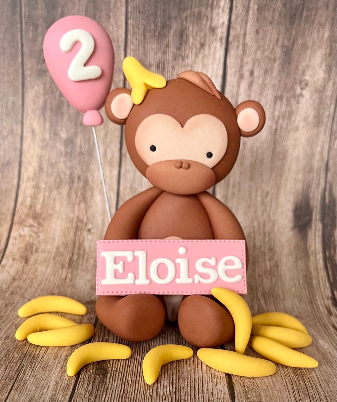 Fondant Monkey Cake Topper With Ballon and Name Plaque. Suits Safari ...
