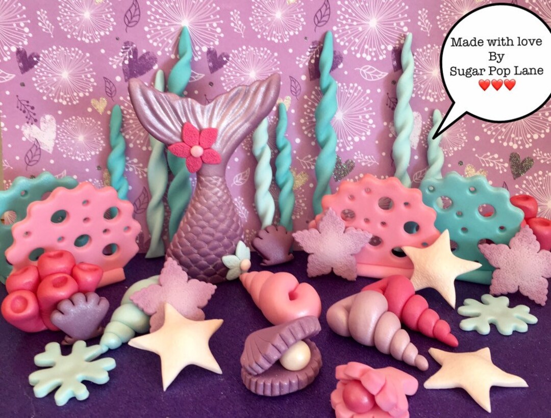 Fondant Mermaid Tail and Shells Cake Toppers. Cute Xx - Etsy