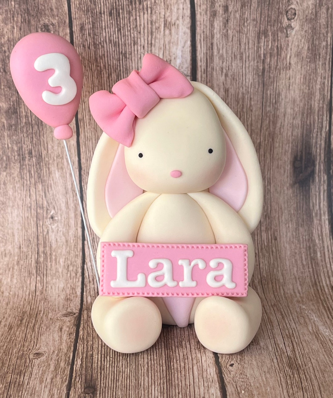 Fondant Bunny Cake Topper With Ballon and Name Plaque. Suits First ...