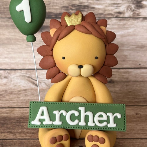 Fondant Lion Cake Topper With Ballon and Name Plaque. Suits - Etsy