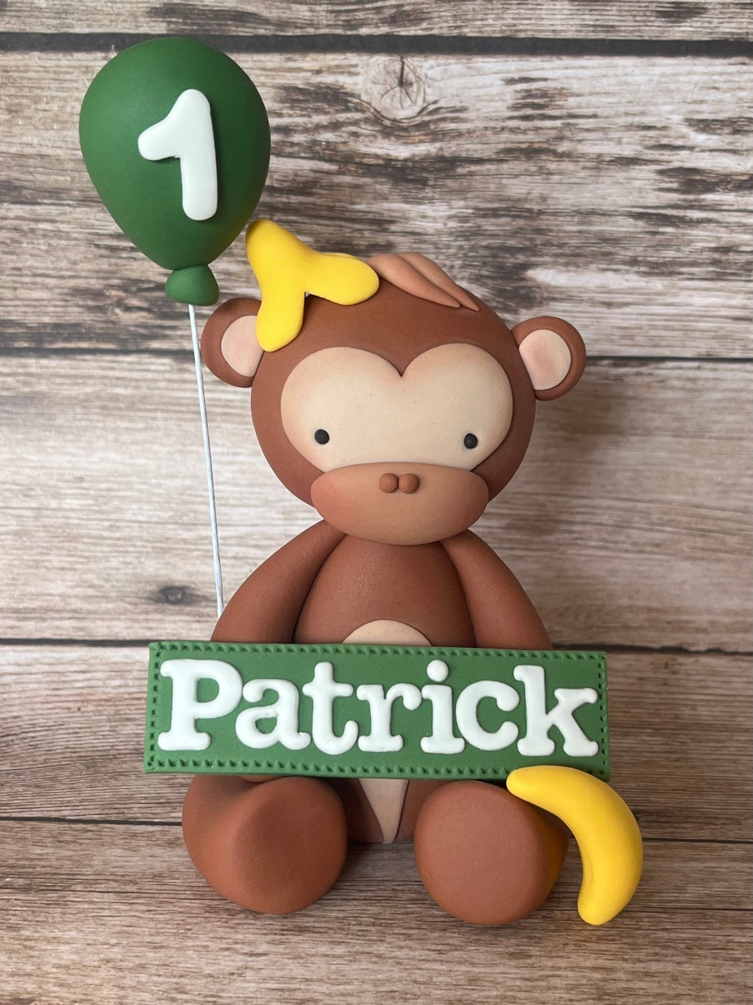 Fondant Monkey Cake Topper With Ballon and Name Plaque. Suits Safari ...