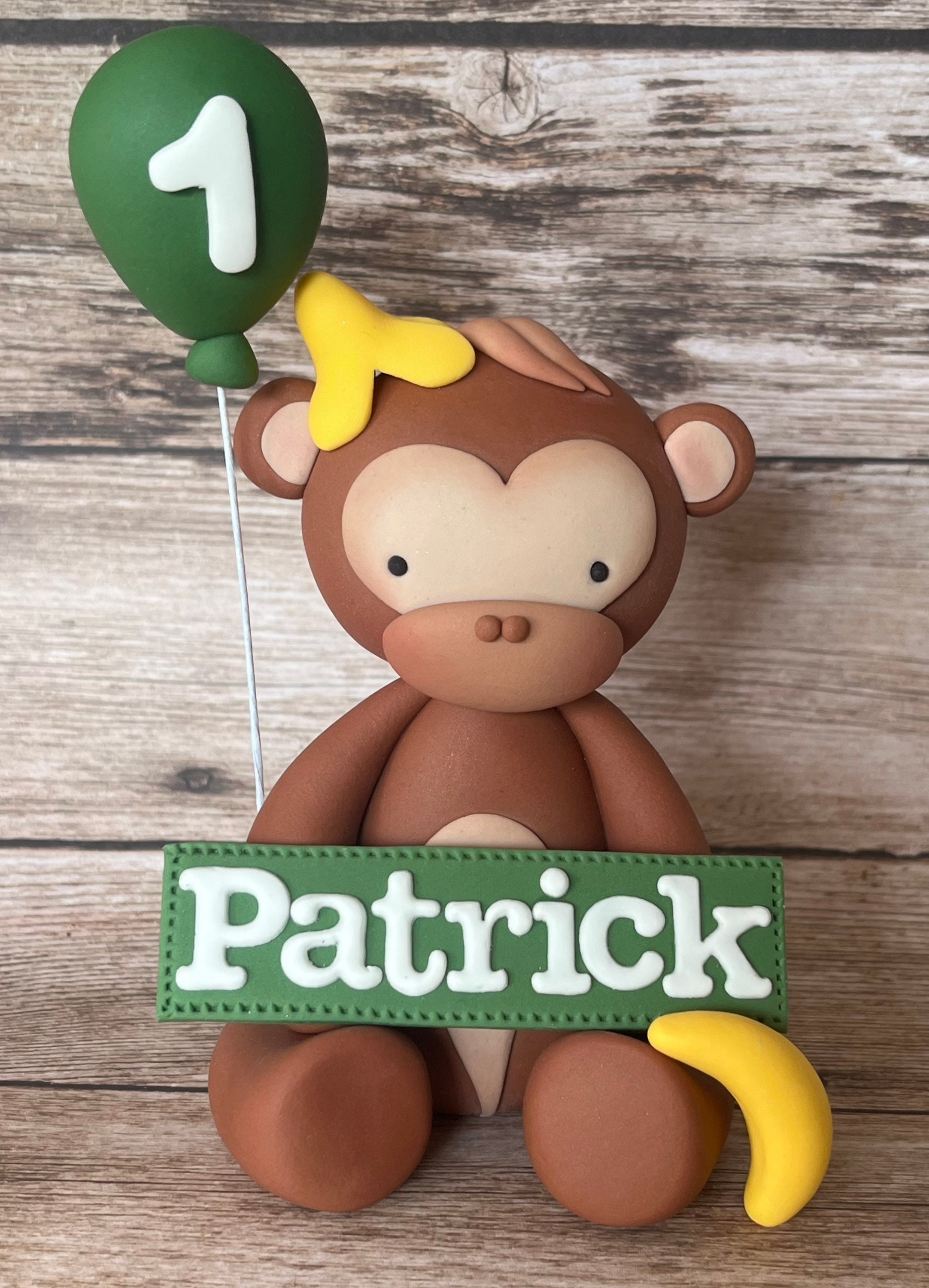 Fondant Monkey Cake Topper With Ballon and Name Plaque. Suits Safari Jungle Theme Xx Wild One ...