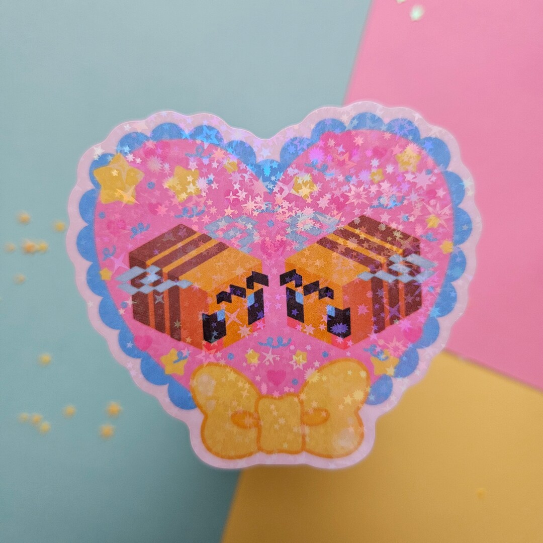 3 Holo Glitter Minecraft Bees in Love Sticker - Etsy
