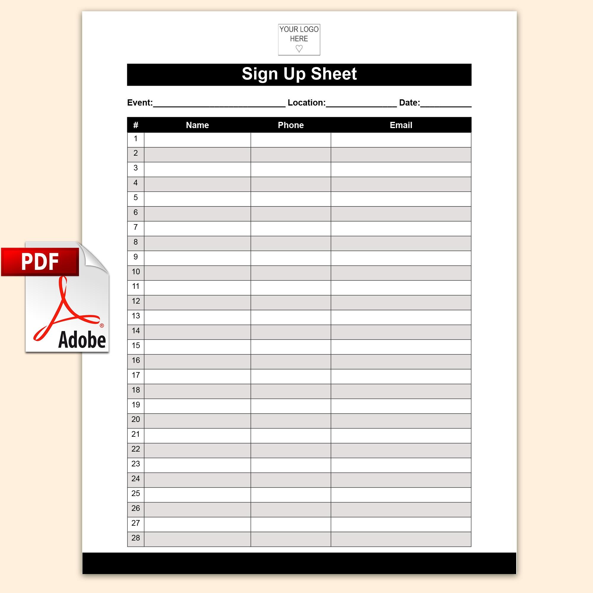 5 Sign up Sheet, Attandance Sheet Templates, PDF Acrobat Document ...