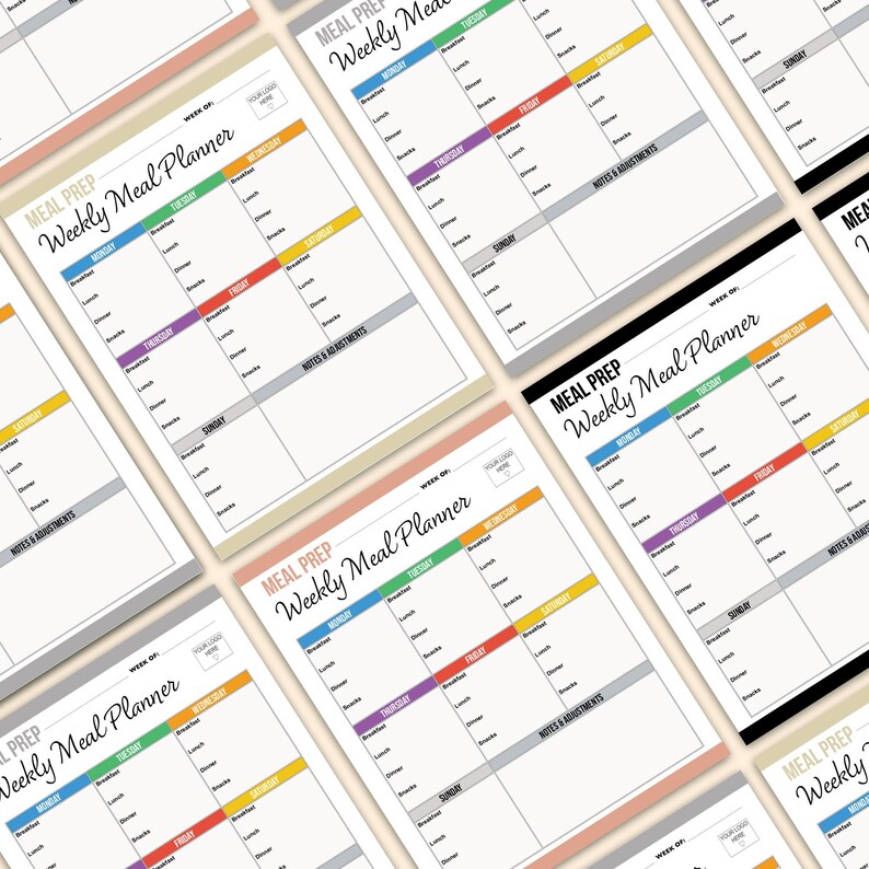 5 Weekly Meal Planner/prep Templates, PDF Acrobat Document, Digital ...