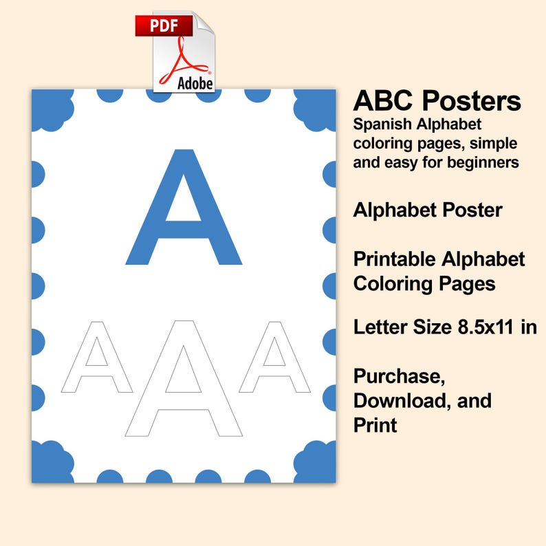 Spanish Alphabet Posters Coloring Pages, Simple and Easy for Beginners ...