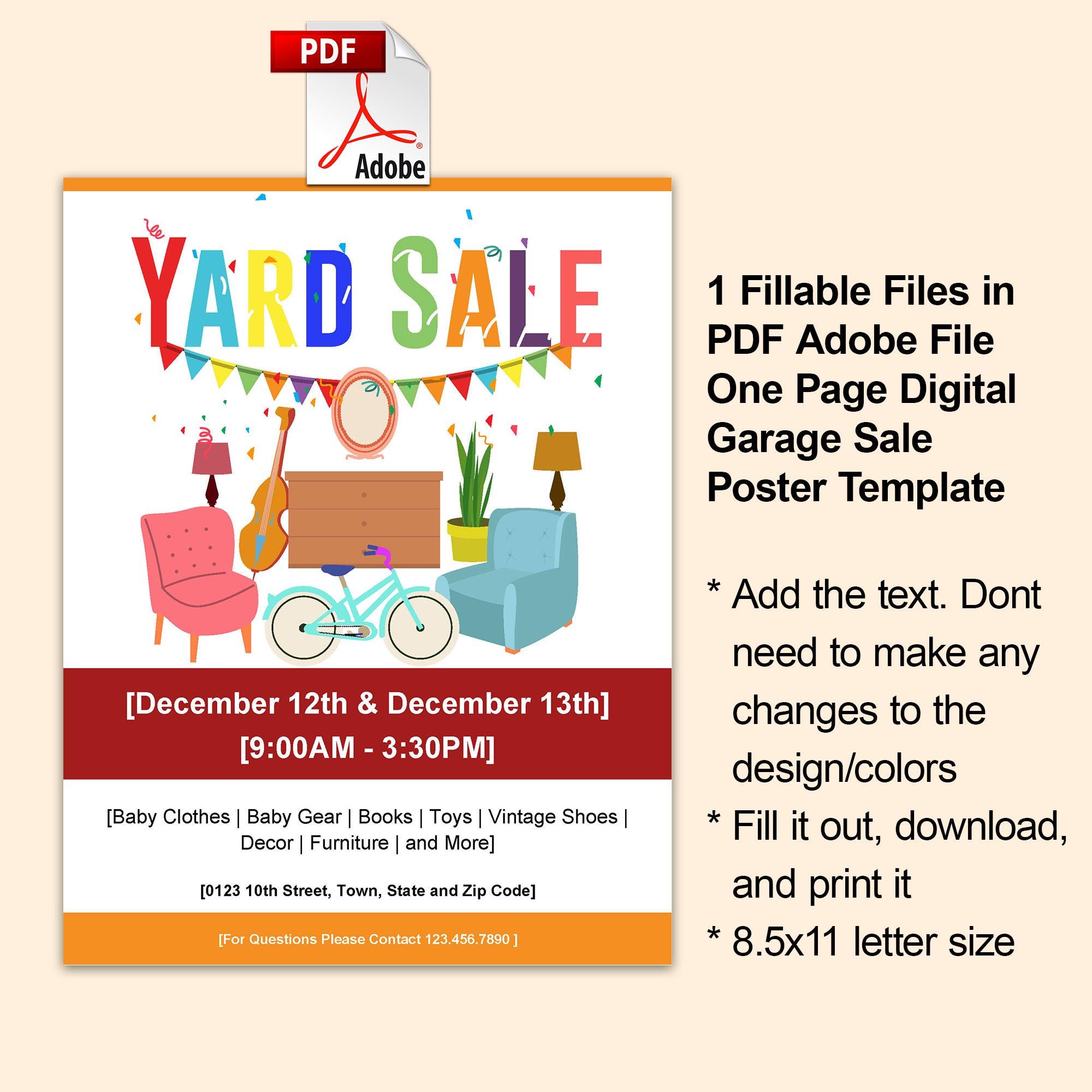 Digital Yard Sale Poster Where You Can Personalized Month, Date ...