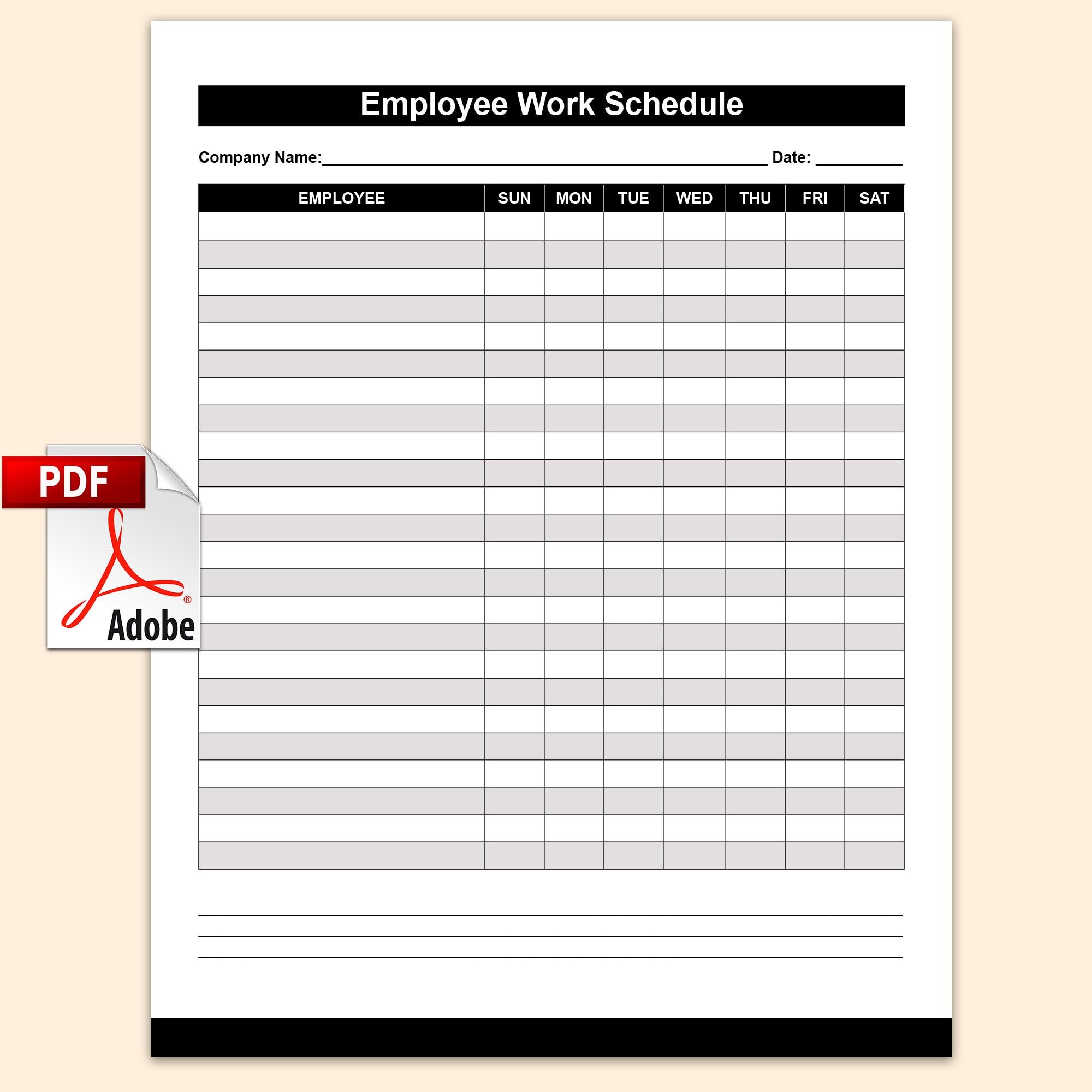 5 Employee Work Schedule Templates, PDF Acrobat Document, Digital ...
