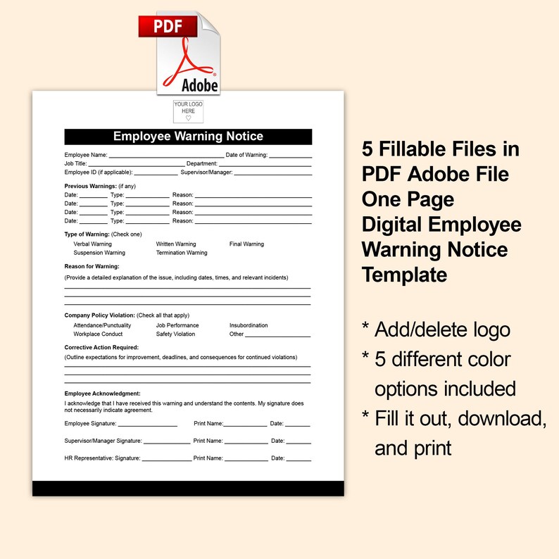 5 Employee Warning Notice Letter Templates, PDF Acrobat Document ...