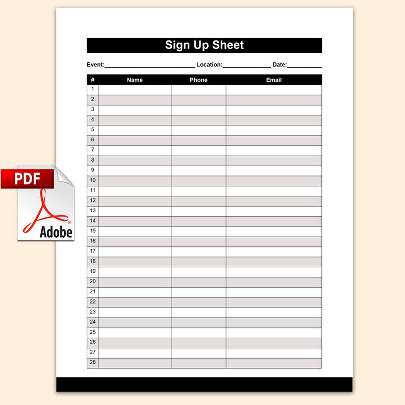 5 Sign up Sheet, Attandance Sheet Templates, PDF Acrobat Document ...