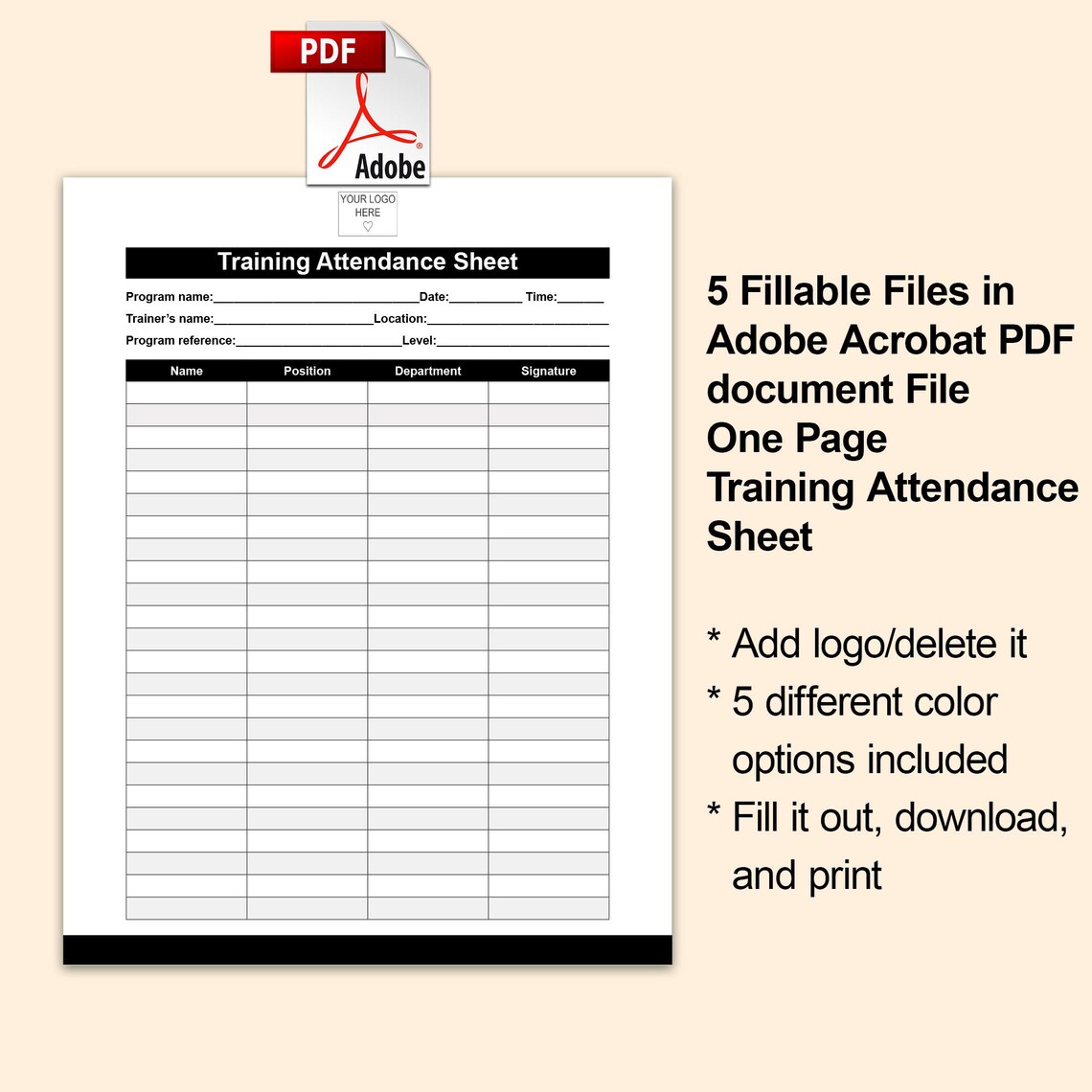 5 Training Attandance Sheet Templates, PDF Acrobat Document, Digital ...
