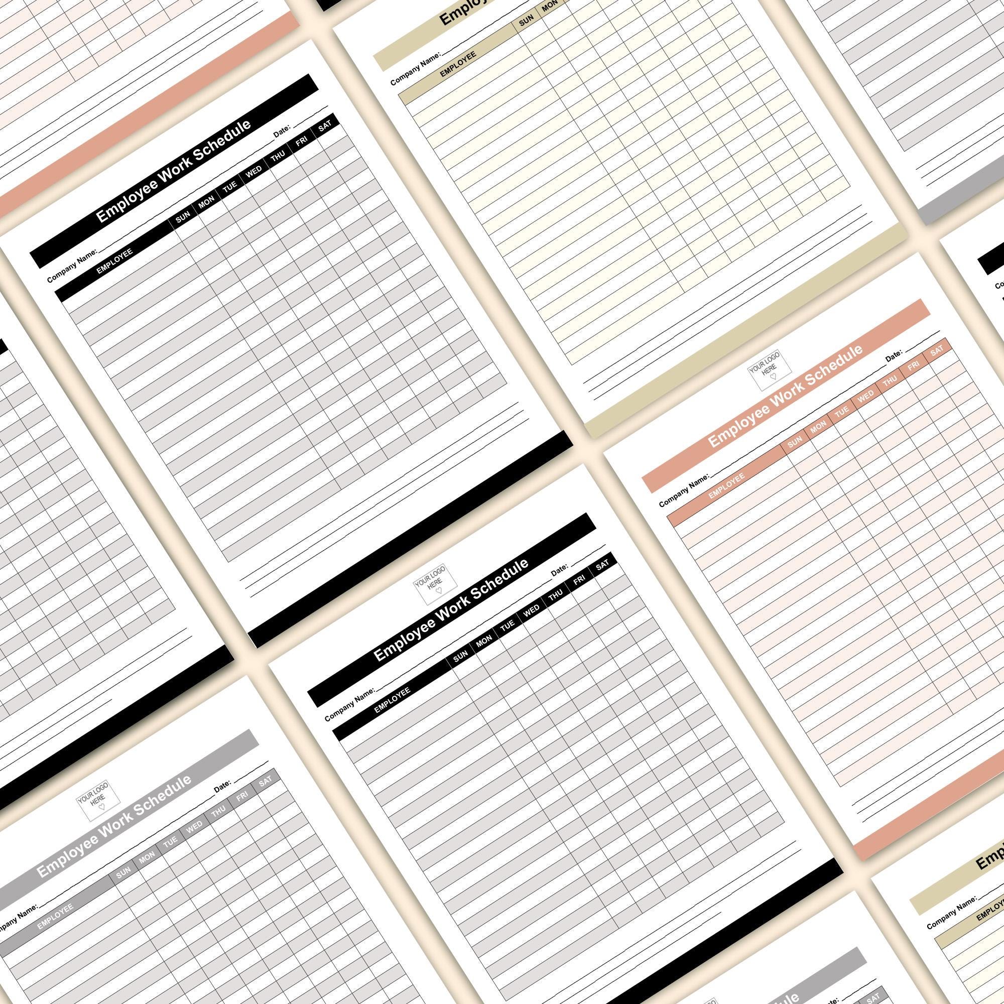5 Employee Work Schedule Templates, PDF Acrobat Document, Digital ...