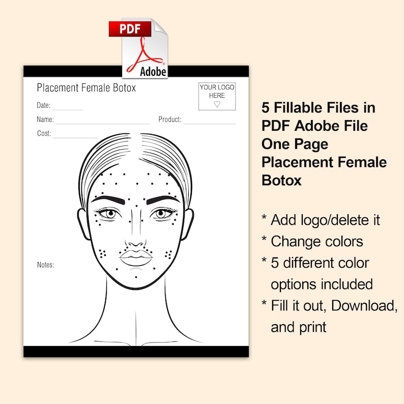 Placement Female Botox Template PDF Document, Small Business Fillable ...