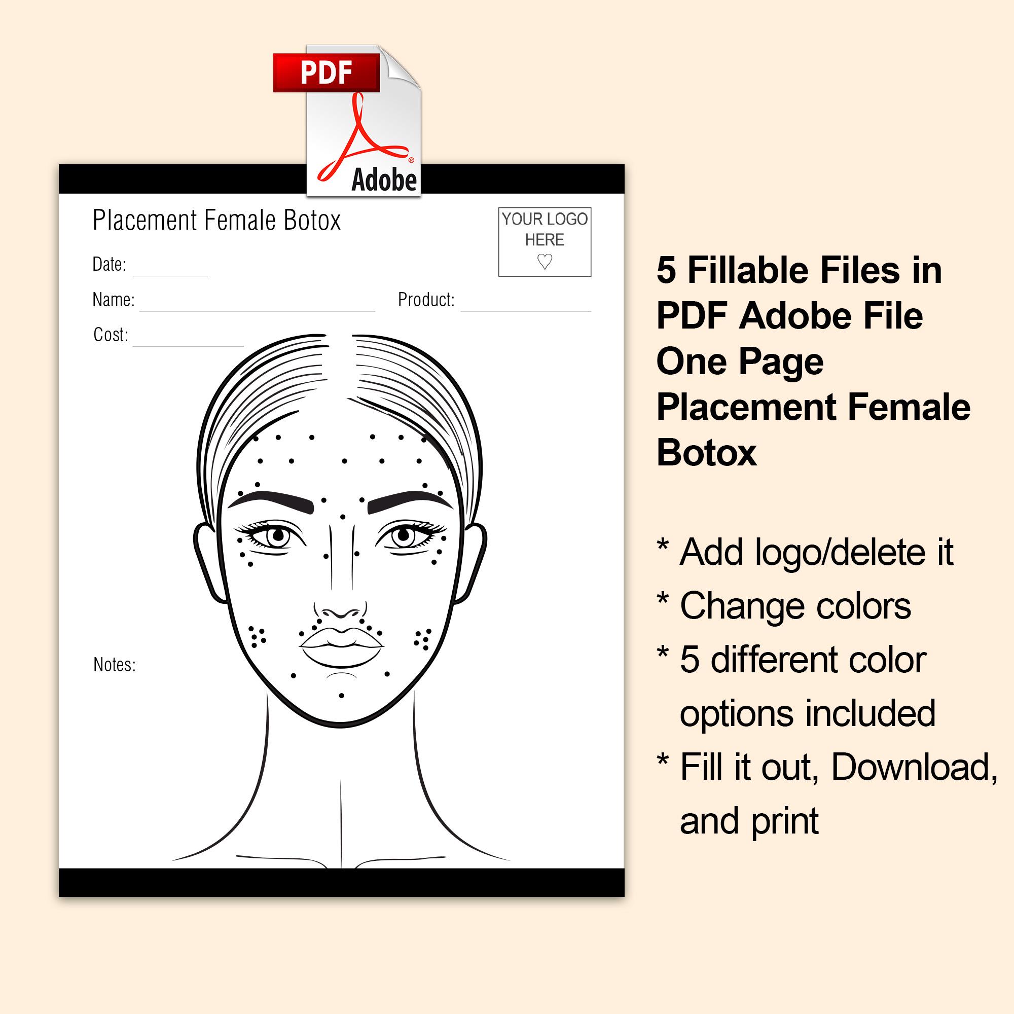 Placement Female Botox Template PDF Document, Small Business Fillable ...