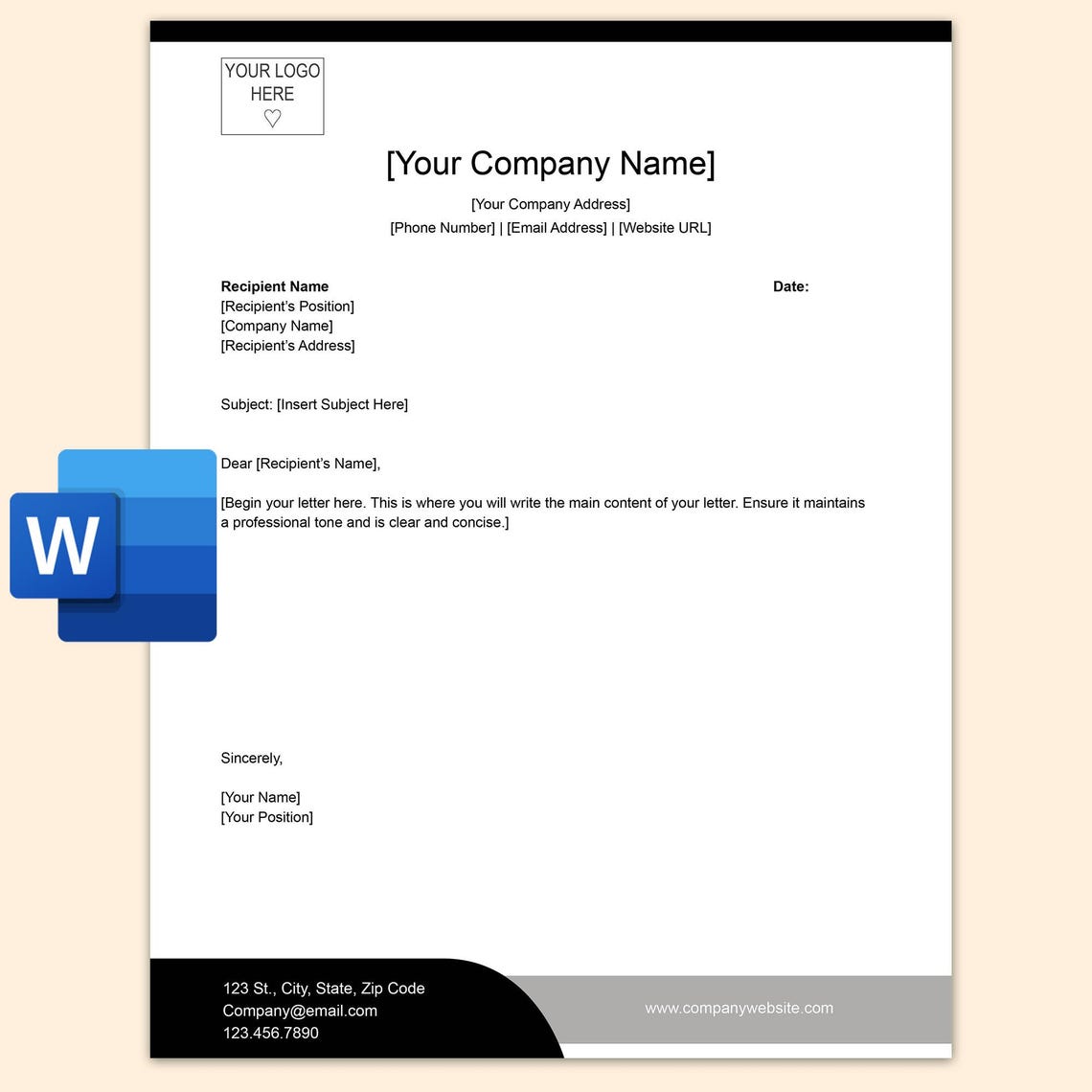 Letter Head Template Word Document, Business Letter Head , Custom ...