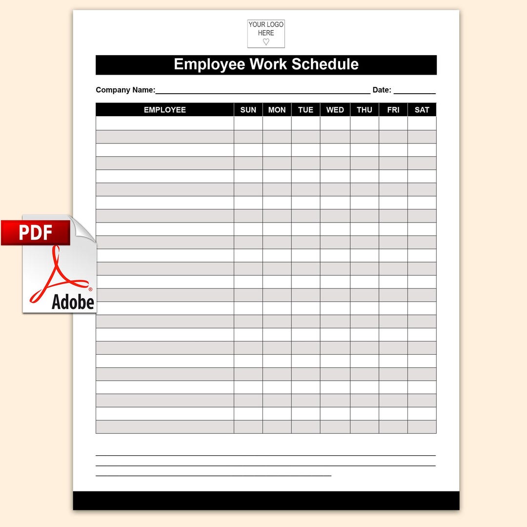 5 Employee Work Schedule Templates, PDF Acrobat Document, Digital ...