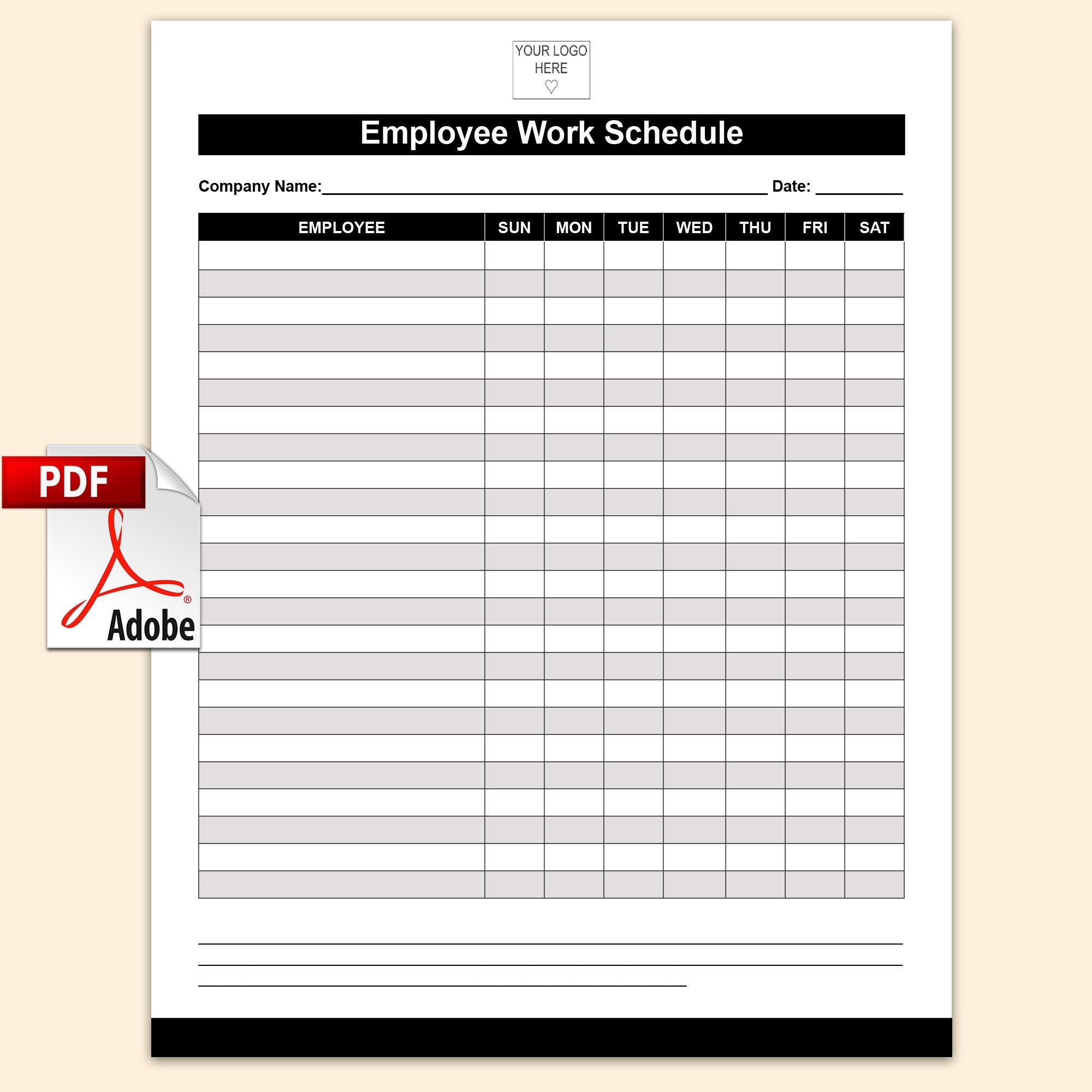5 Employee Work Schedule Templates, PDF Acrobat Document, Digital ...