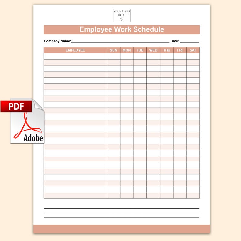 5 Employee Work Schedule Templates, PDF Acrobat Document, Digital ...