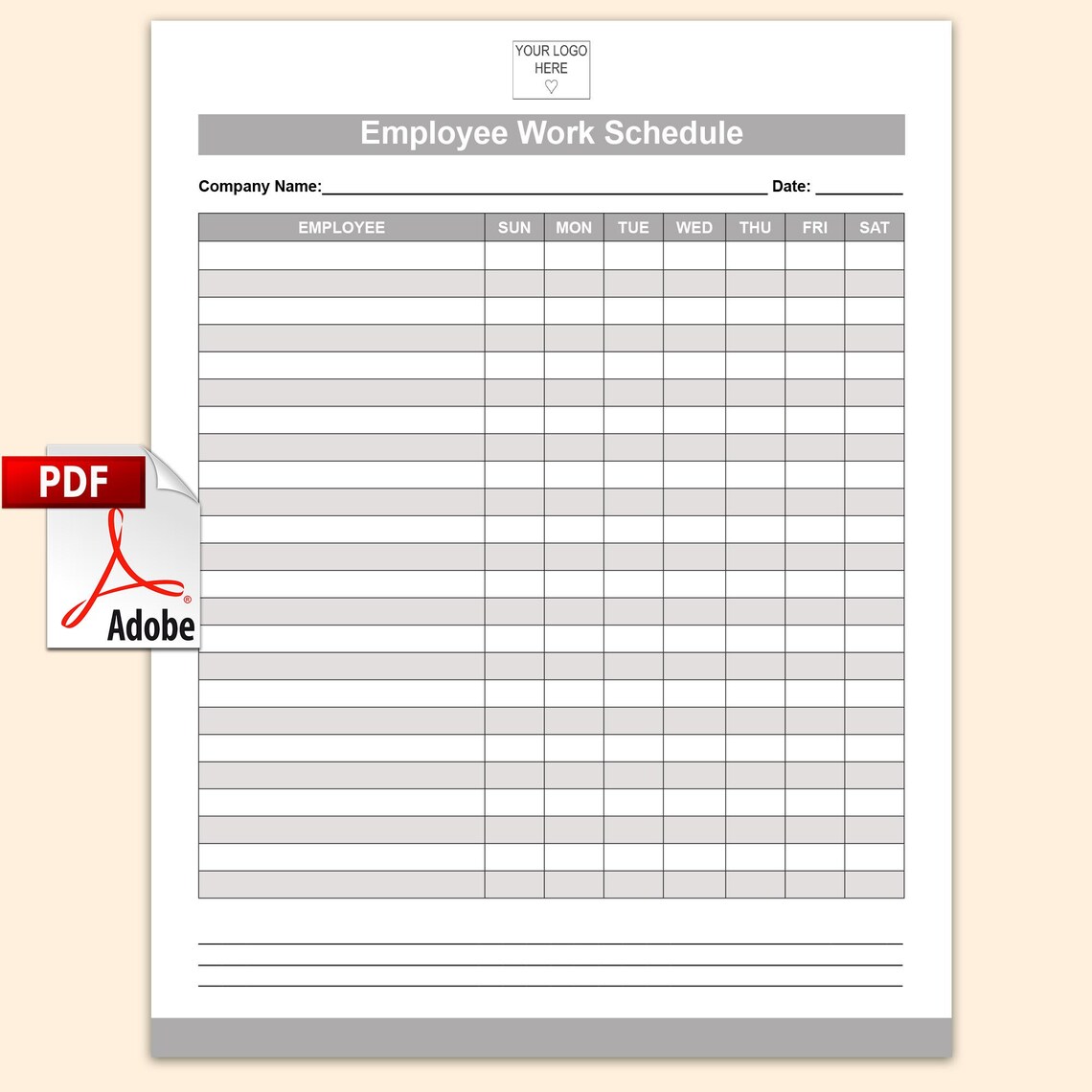 5 Employee Work Schedule Templates, PDF Acrobat Document, Digital ...
