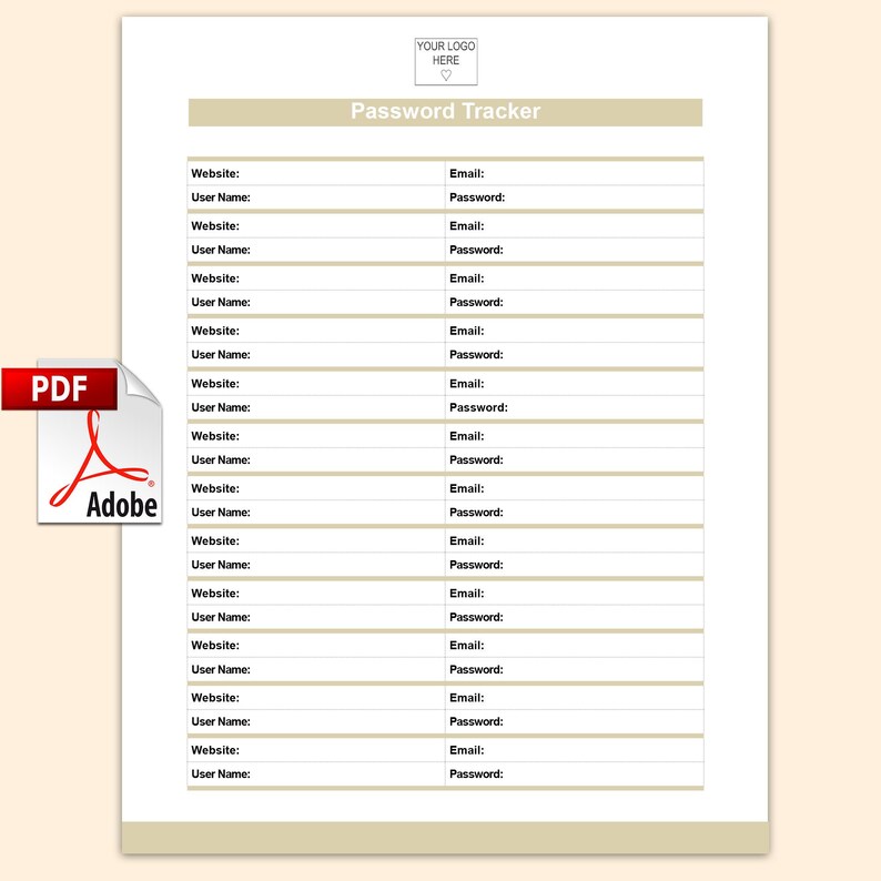 5 Password Tracker Sheet Templates, PDF Acrobat Document, Digital ...