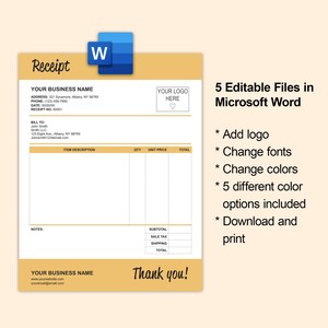 Receipts Template Word Document, Business Receipt, Custom Receipt ...