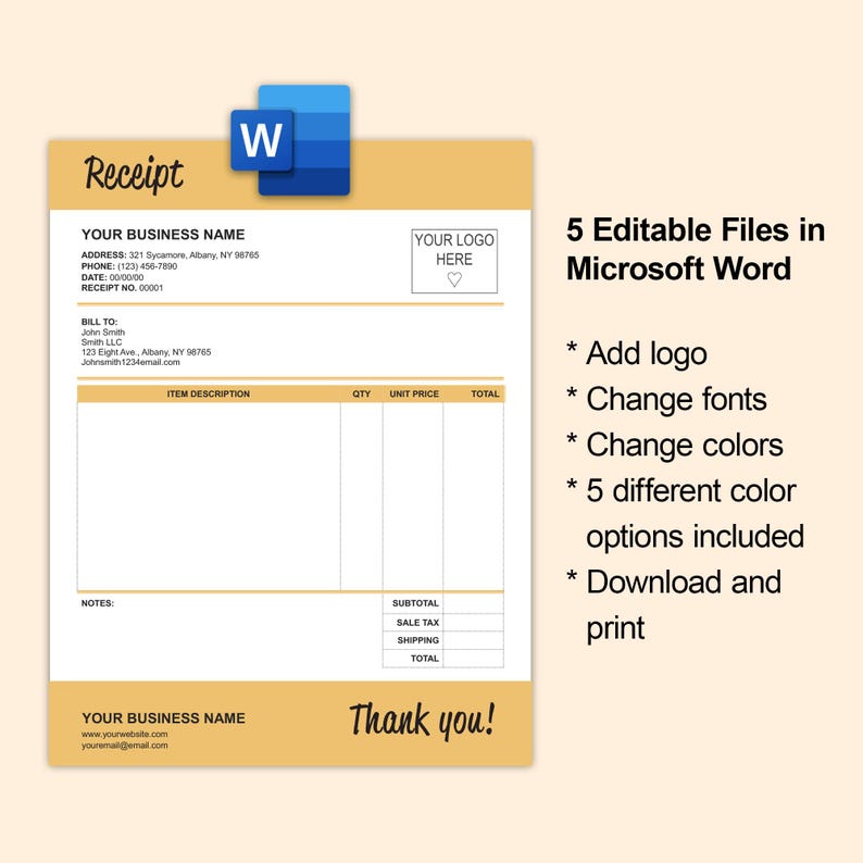 Receipts Template Word Document, Business Receipt, Custom Receipt ...