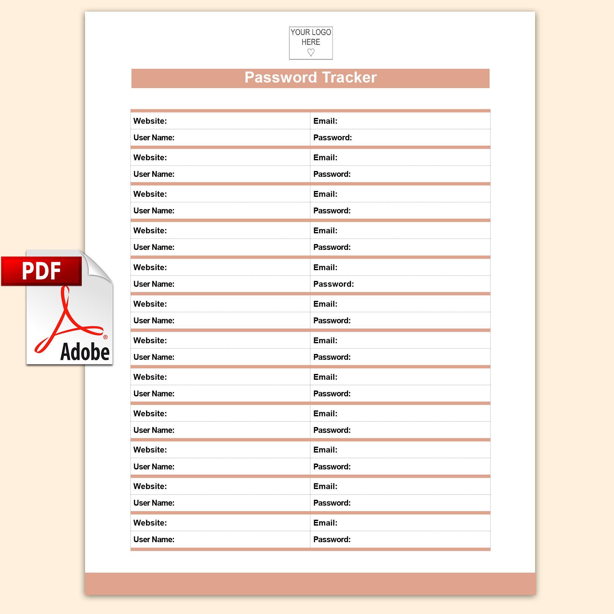 5 Password Tracker Sheet Templates, PDF Acrobat Document, Digital ...