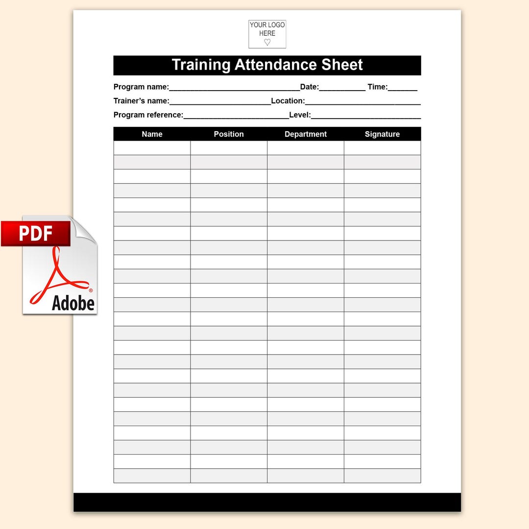 5 Training Attandance Sheet Templates, PDF Acrobat Document, Digital ...