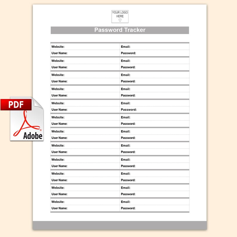 5 Password Tracker Sheet Templates, PDF Acrobat Document, Digital ...