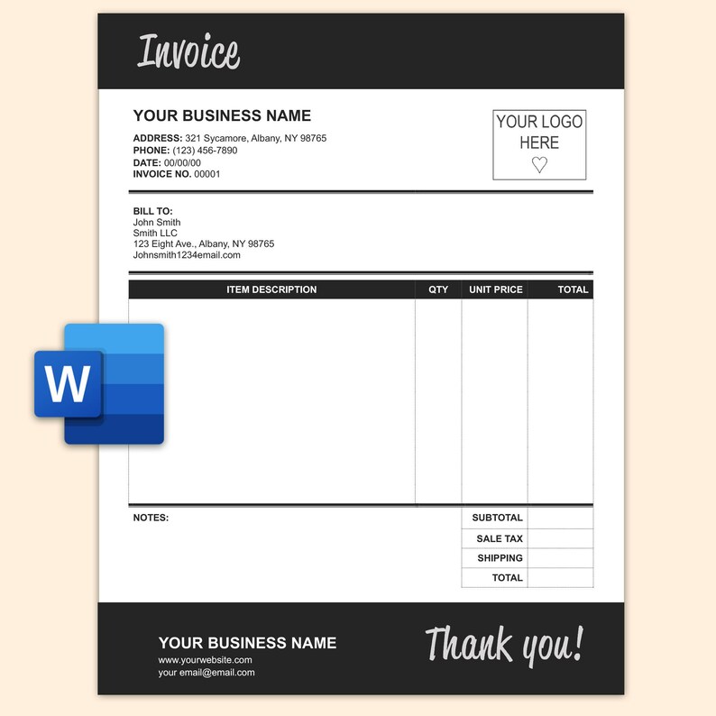 Invoice Template Word Document, Business Invoice, Custom Invoice ...
