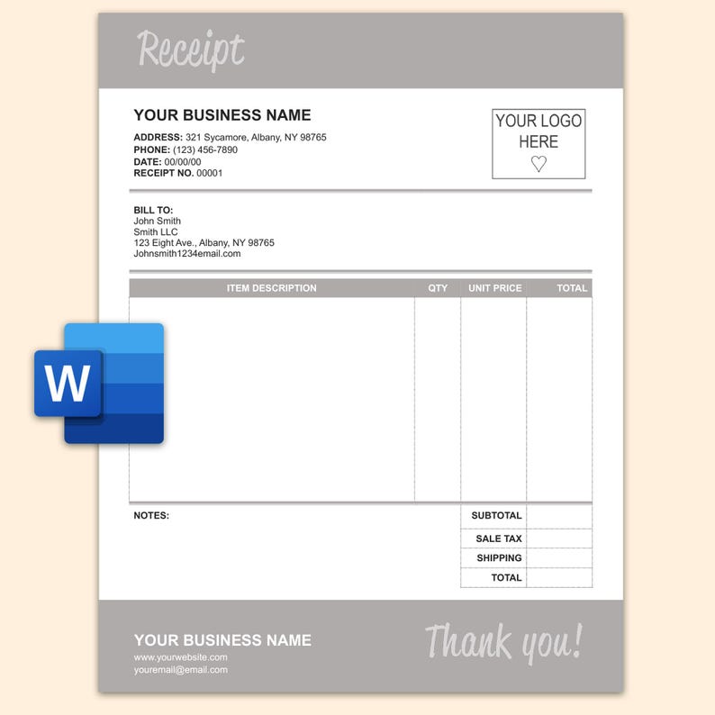 Receipts Template Word Document, Business Receipt, Custom Receipt ...