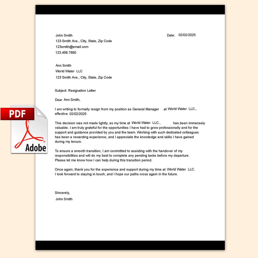 5 Resignation Letter Templates, PDF Acrobat Document, Digital ...