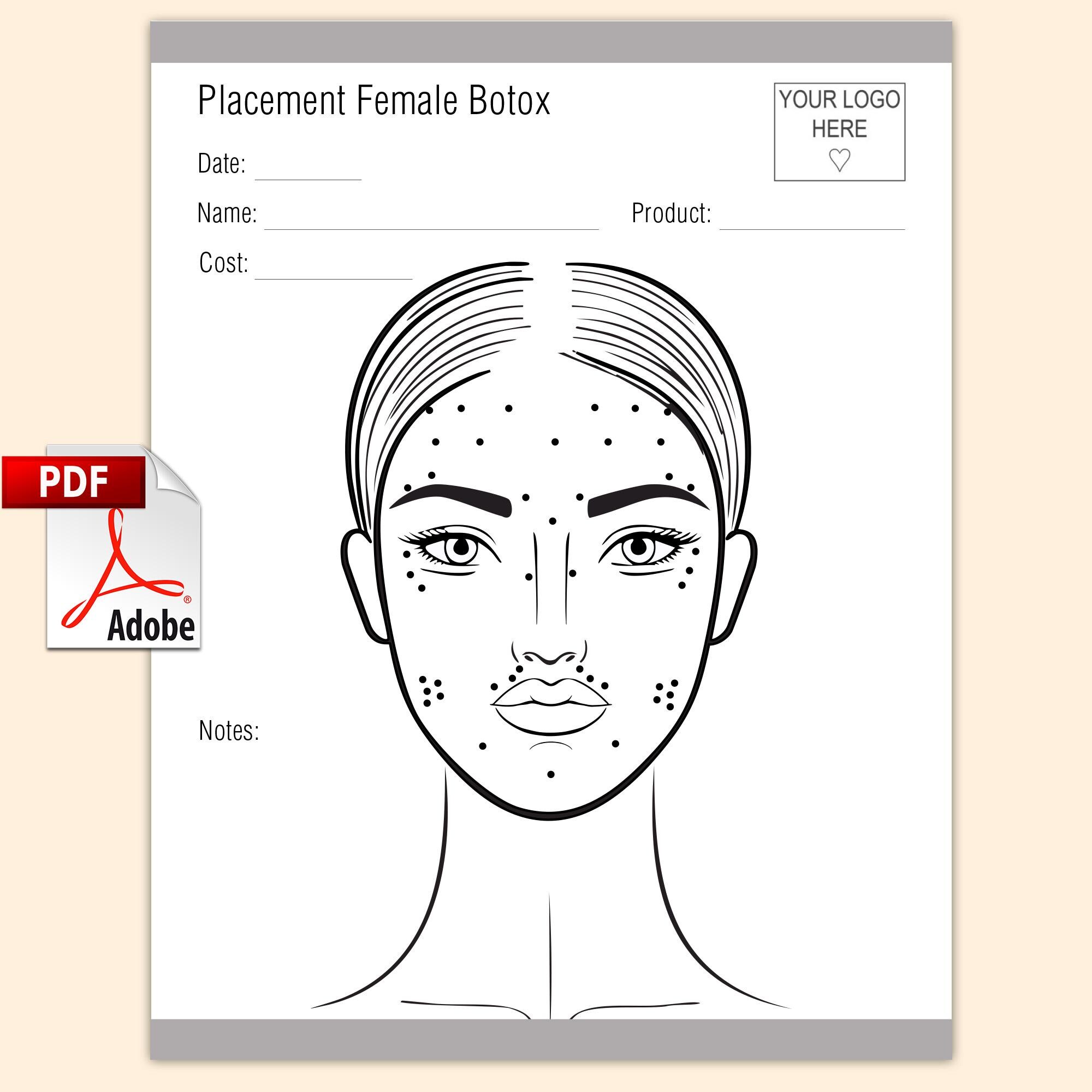 Placement Female Botox Template PDF Document, Small Business Fillable ...