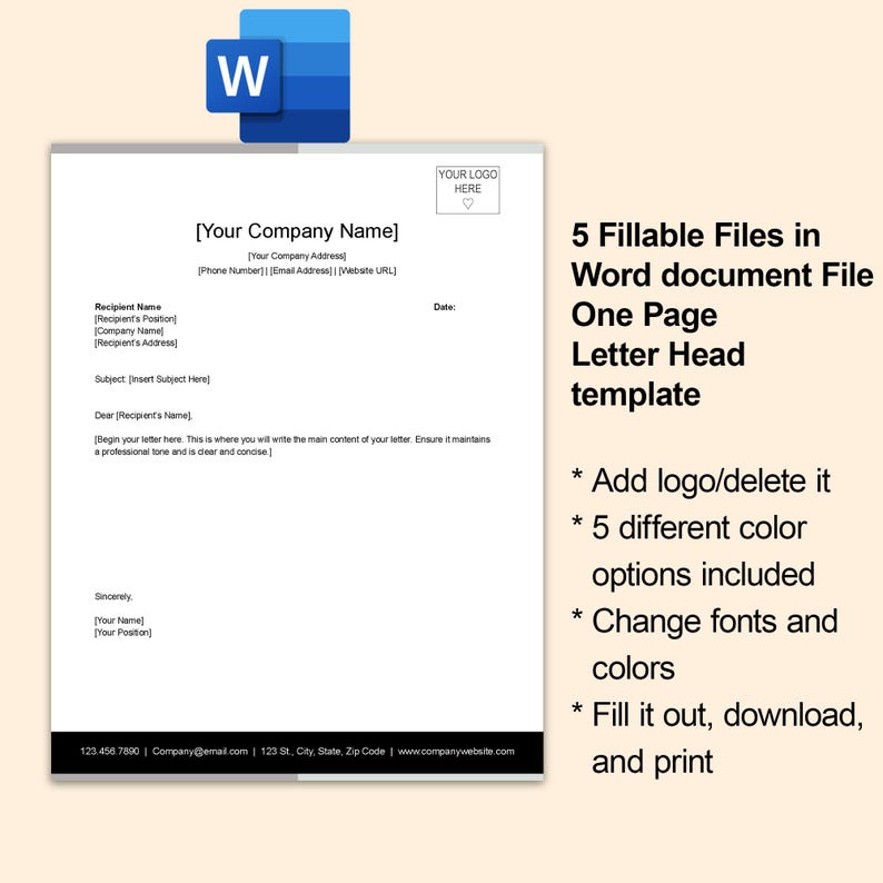 Letter Head Template Word Document, Business Letter Head , Custom ...