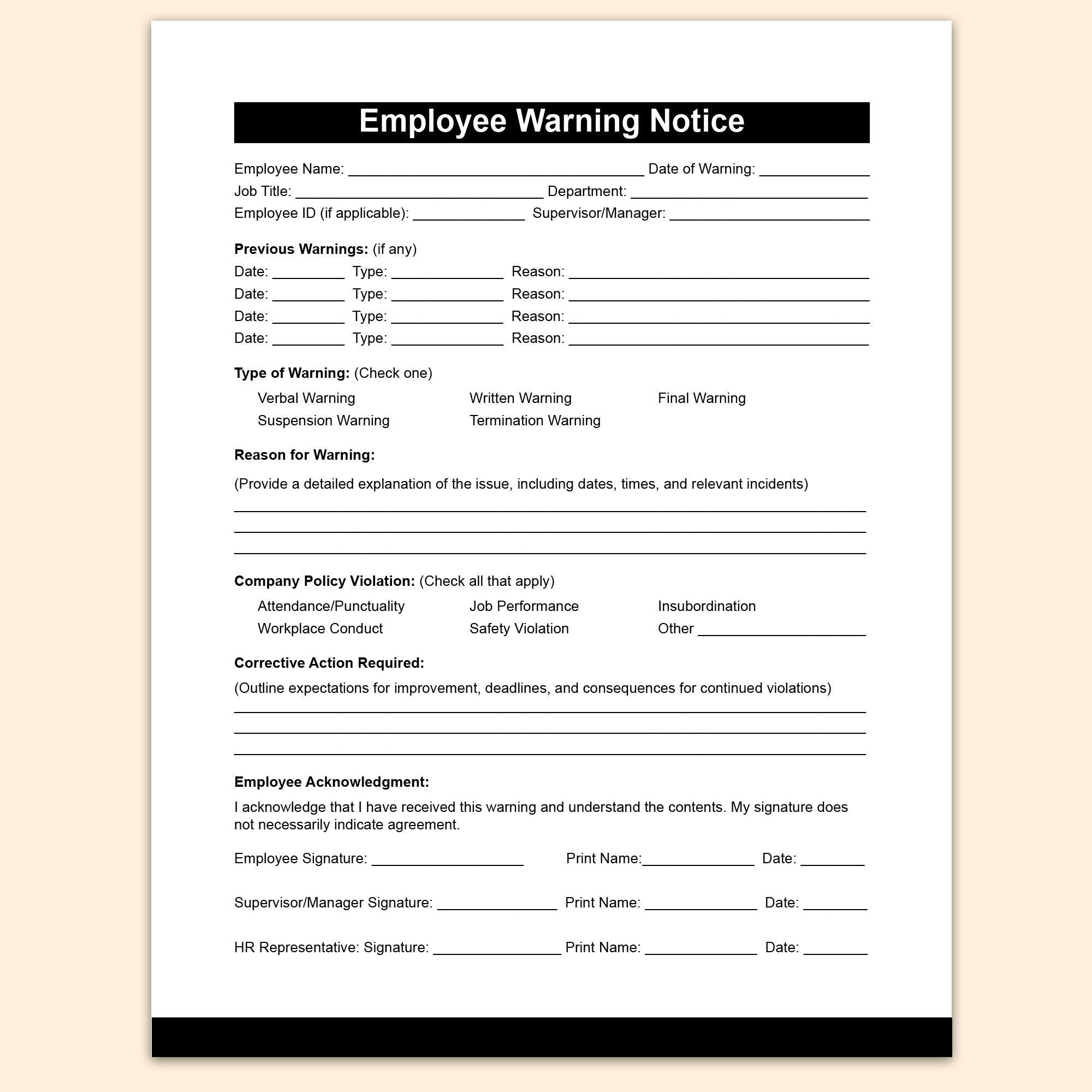 5 Employee Warning Notice Letter Templates, PDF Acrobat Document ...